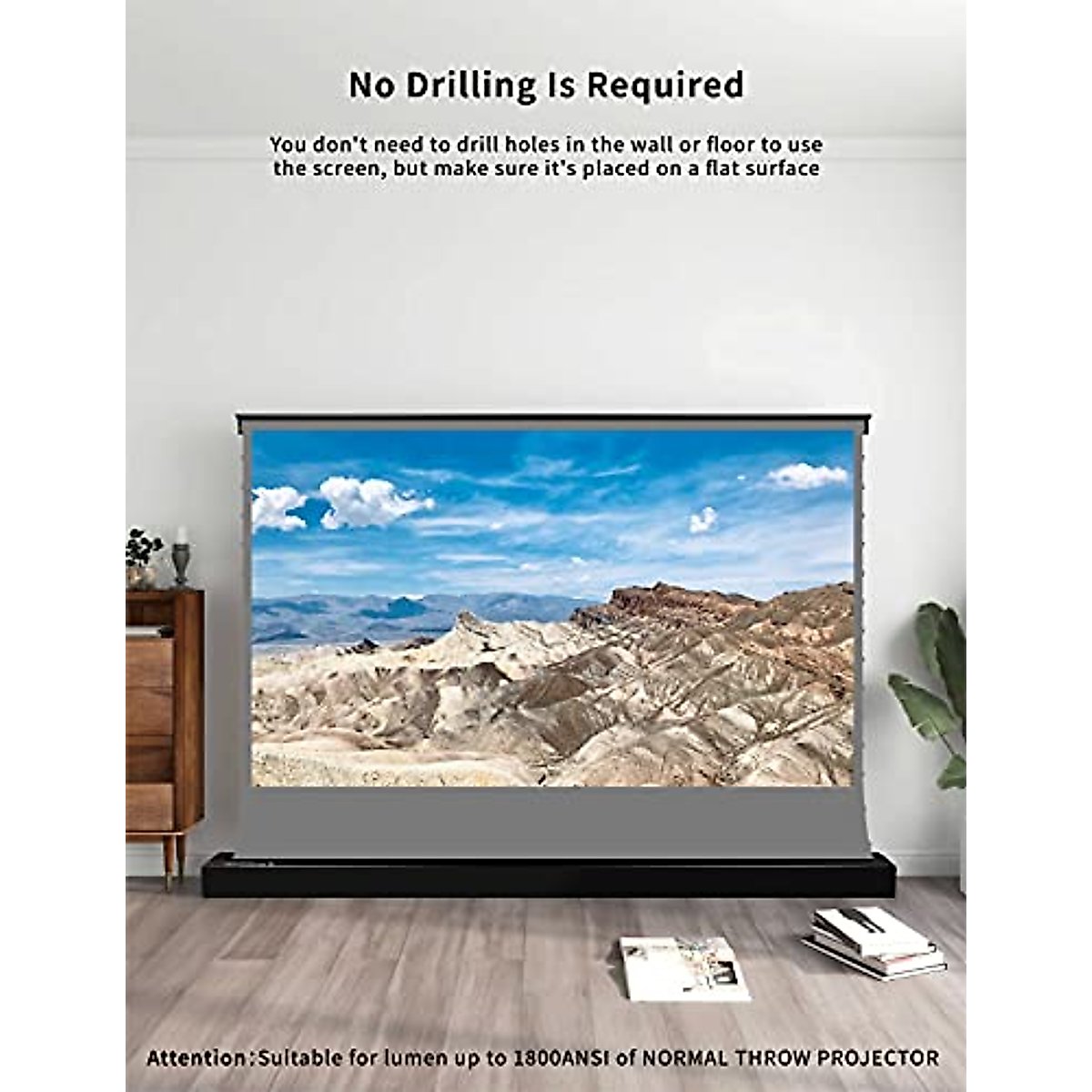 VIVIDSTORM-3D Long Focus Ambient Light Rejecting Screen Material, Motorized Floor-Rising Projection Screen,Compatible with Lumen up to 1800ANSI of Normally Projector,VSDSTALR120H-3D