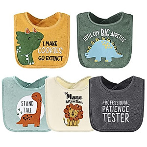 The Peanutshell Terry Bib Set for Baby Boys | 10 pack for Feeding, Teething, & Drooling | Dinosaur