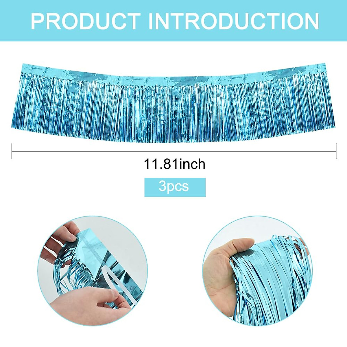 BEISHIDA 3 Packs Metallic Foil Fringe Garland Baby Blue Wall Hanging Tinsel Fringe Banners for Car Floats Bridal Shower Wedding Birthday Easter Graduation Holiday Party Decoration(30 Feet)