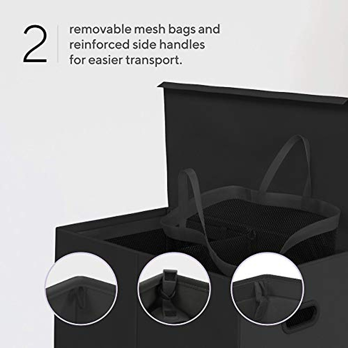 Mindspace Dual Laundry Hamper with Lid and Removable Mesh Liners, Extra Large Sorted Laundry Bin for Bathroom, Bedroom, Dorm, Apartment - Black, Oxford Collection, Double