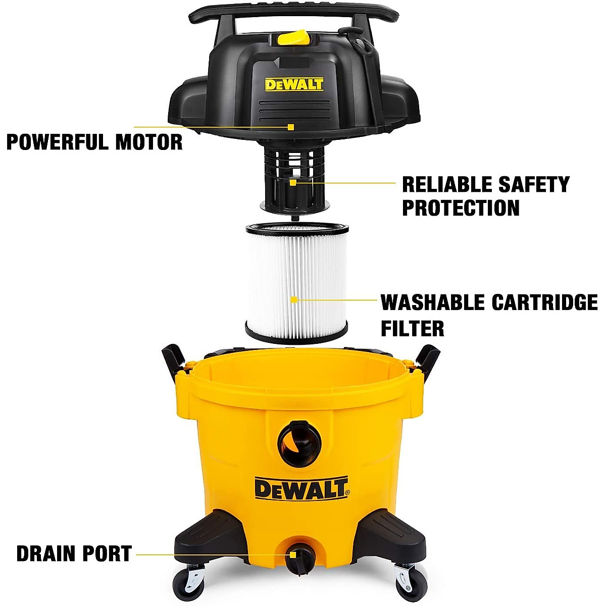DeWALT DXV10PZ 10 Gallon 5.5 Peak HP Poly Wet Dry Vacuum, Yellow