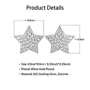 Hiqmic 925 Sterling Silver Fashion Star Rhinestone Ear Stud Earrings Piercing White Gold Plated Jewelry - Silver