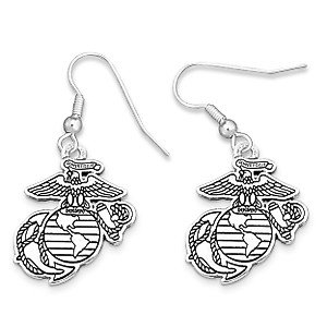 United States US Marines Marine Corp Logo Silver Plated Wire Hook Earrings Gift