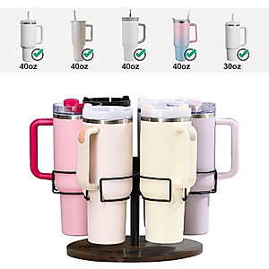 Water Bottle Organizer for Stanley 20oz 30oz 40oz Tumbler with Handle, Rotatable Stanley Cup Organizer Holder, Kitchen Organizers and Storage for Stanley Cup Accessories, Wooden Base Cup Storage Rack