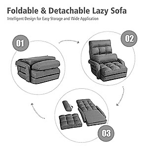 SJYDQ Folding Lazy Sofa Floor Massage Chair Sofa Lounger Bed W/Armrests Pillow Grey Folding Floor Single Sofa