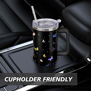 thmasamwr Butterfly Tumbler with Lid and Straw, Stainless Steel 40oz Tumbler with Handle, Butterfly Travel Coffee Mug Water Bottle, Butterfly Gifts Cups for Women and Girls