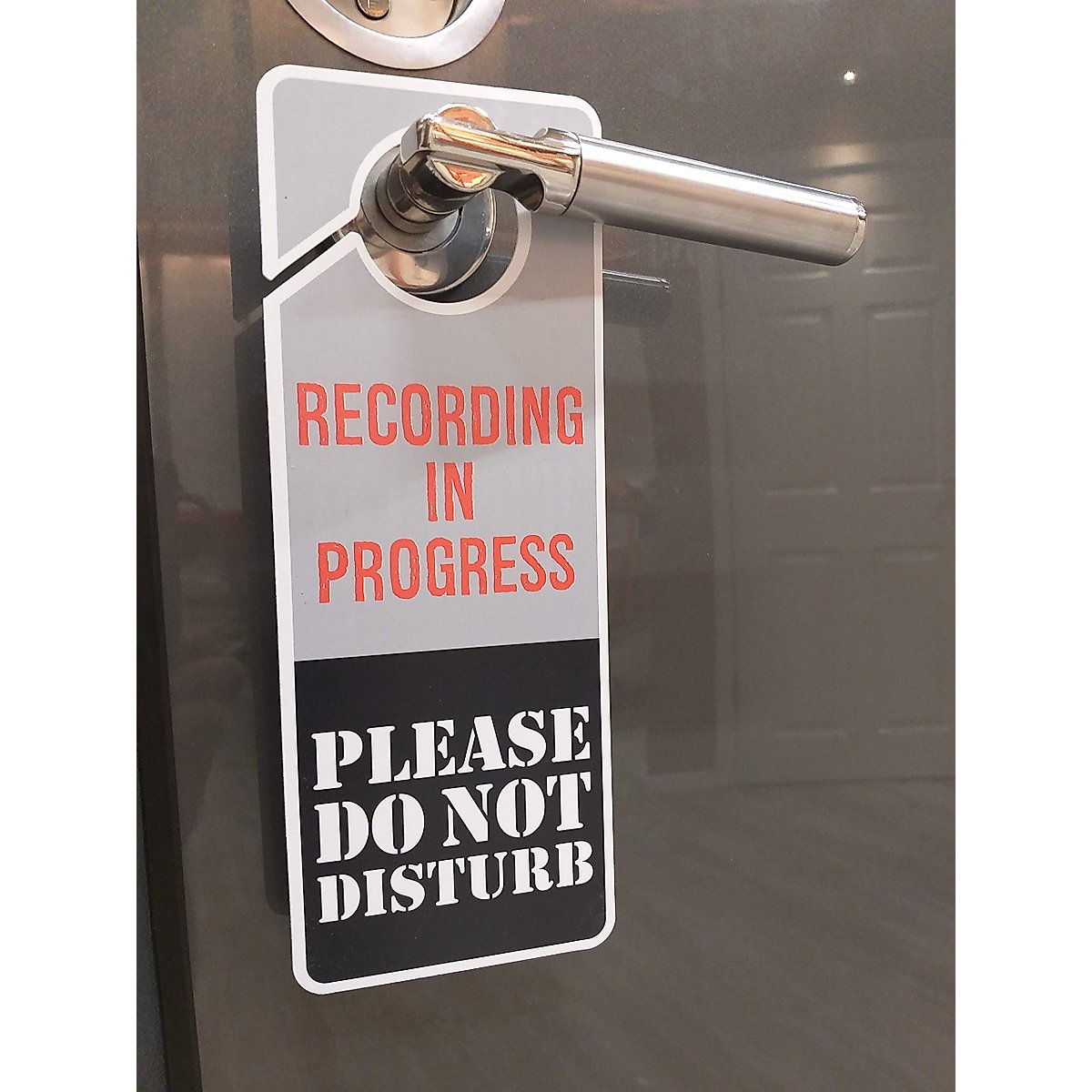 CLEVER SIGNS Recording in Progress - Please Do Not Disturb Sign, Door Knob Hanger 2 Pack, Double Sided, Ideal for Using in Any Room.