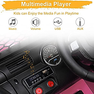 JOYMOR Large Ride on Truck, 12V Kids Electric Battery Powered Car with Remote Control, Motorized Toddler Vehicles Truck Toy, Adjustable Speeds, MP3 Player, LED, Horn (one seat, Pink)