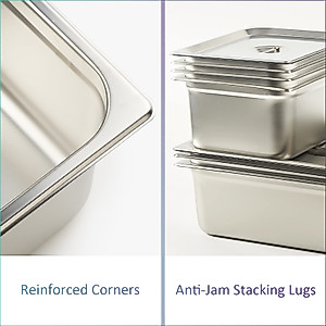 CURTA 6 Pack Anti-Jam Slotted Hotel Pans with Lids, 1/3 Size 2 1/2 Inch Deep, NSF Commercial 18/8 Stainless Steel Chafing Steam Table Food Pan with Covers