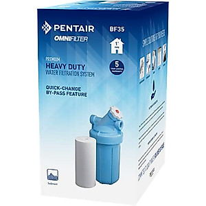 Pentair OMNIFilter BF35 Water Filtration System, 10" Premium Whole House Heavy Duty Filtration System with Bypass, Includes 10" Blue Heavy Duty Housing, RS18 Sediment Reduction Cartridge and All Tools