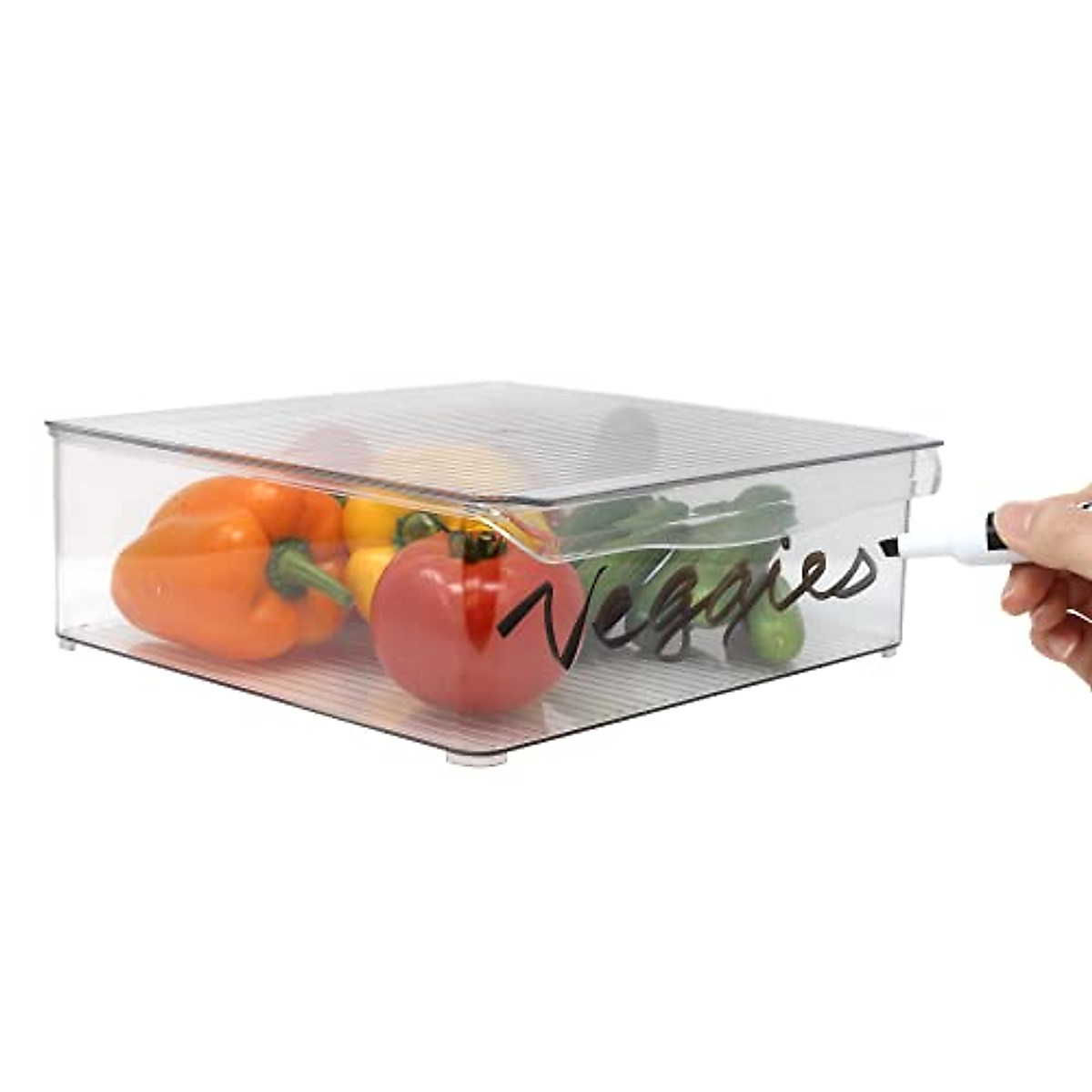 Plastic Food Storage Container Bin with Lid and Handle for Kitchen, Pantry, Cabinet, Fridge, Freezer - Organizer for Snacks, Produce, Vegetables