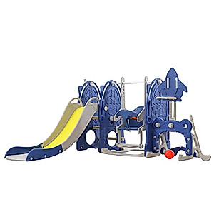 UNICOO - Toddler Slide and Swing Set, Kids Indoor and Outdoor Playground Combination for Boys & Girls (8 in 1 - Dark Blue)