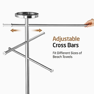 Natural Marble Outdoor Towel Rack with Weighted Base, KES 5-feet Outdoor Towel Rack for Hot Tub 18/8 Stainless Steel, Adjustable 3 Arms with Storage Tray, Brushed Finish OTR200-2