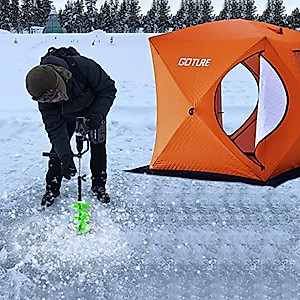 Goture Ice Drill Auger, 7" Diameter Nylon Ice Auger, 41" Length Ice Auger Bit,Auger Drill with 19.6" Extension Rod,Auger Bit with Ice Spoon,Handbag for Ice Fishing