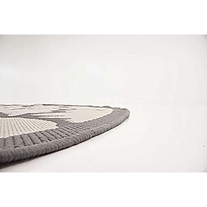 Unique Loom Outdoor Botanical Collection Area Rug - Rose (6' 1" Round, Gray/ Silver)