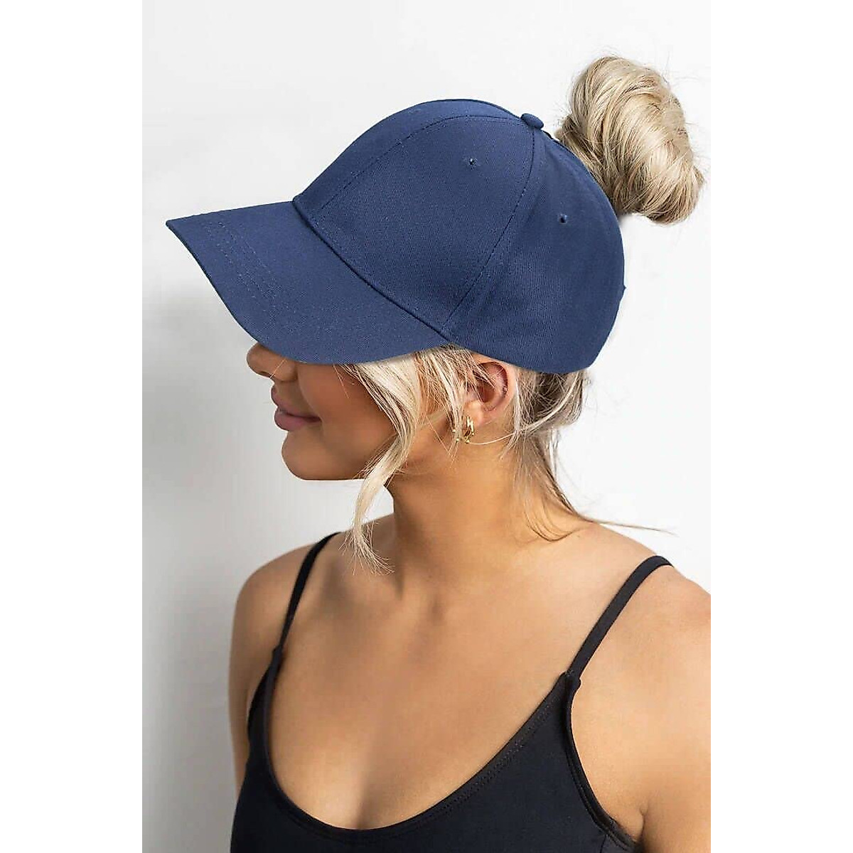 High Ponytail Baseball Hat - Women Messy Bun Hat, Sun Protection Ponycaps Retro Cap Navy Blue