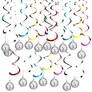 18 Set Mirror Disco Balls Decorations with Party Hanging Swirls Silver Hanging Party Disco Ball Decorative Party Decorations Ceiling Decor for Home Disco Party Birthday Stage Props Game Accessories