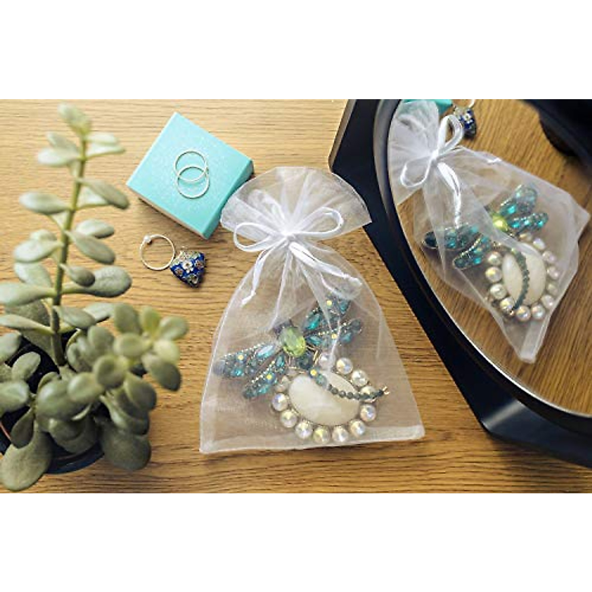 CREATIVE ORGANZA Bags 100Pcs 5x7 inch White Gift Pouch with Satin Drawstring Perfect for Wedding Baptise Party Favors Candy Jewelry Cosmetics