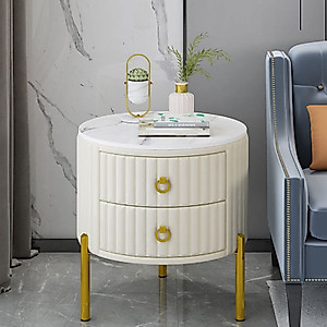 Mobile Side Table Small Side Table with 2 Drawers, Bedside Furniture, Night Stand, End Table with Gold Frame for Bedroom,Living Room, Round Coffee Table Cocktail Table Sofa End Table ( Color : Gold )