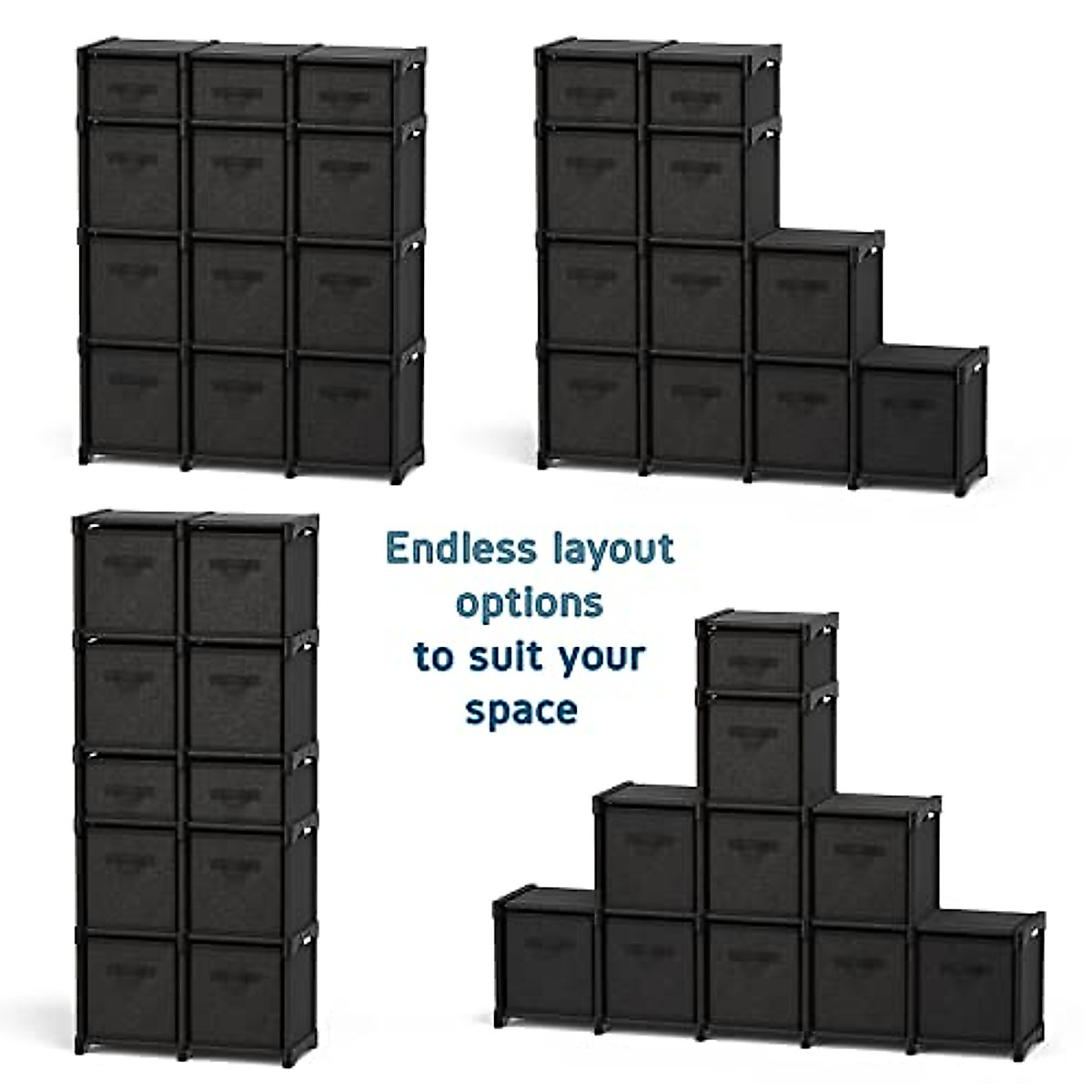 6 Cube Storage Organizer, Black Storage Cubes Organizer Shelves, Sturdy Cubbies Storage Shelves with Cube Storage Organizer Bins, DIY Cube Shelf Organizer for Bedroom, Playroom, Office, & Dorm