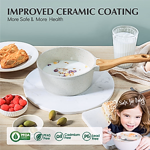 SENSARTE White Ceramic Nonstick Saucepan with Lid 1.5 Quarts, Small Cooking Pot with Stay Cool Handle, Induction Compatible Saucepot, White Granite Coating, PFOA/PFAS Free