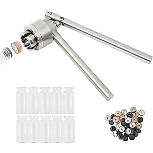 HighFree 20 mm Vial Crimper Manual Sealer Hand Sealing Machine with 10 Set of 10ml Vials + Stopper + Caps, Hand held Capping Machine Bottle Capper Machine