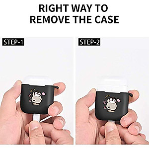 MAYCARI Cute Penguin Case for AirPods 2&1 with Keychain,（Black） Animals Design Protective Soft TPU Cover Compatible with Apple AirPods Charging Case for Girls&Boys