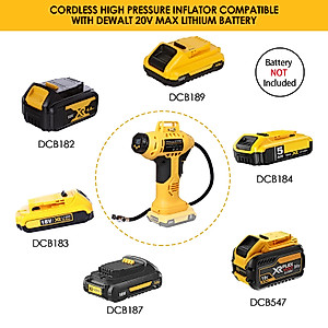 Tire Inflator Air Compressor, Compatible with Dewalt 20v Max Battery WITLIGHT 160 PSI Cordless Portable Electric Air Pump with Digital Pressure Gauge for Car, Bike, Sport Ball (TOOL BARE) (Yellow)