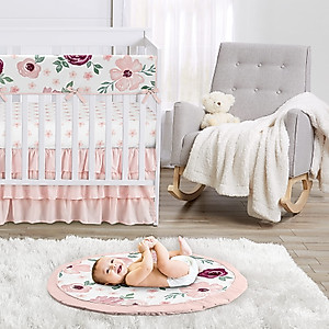 Sweet Jojo Designs Burgundy and Pink Watercolor Floral Girl Baby Playmat Tummy Time Infant Play Mat - Blush, Maroon, Wine, Rose, Green and White Shabby Chic Flower Farmhouse