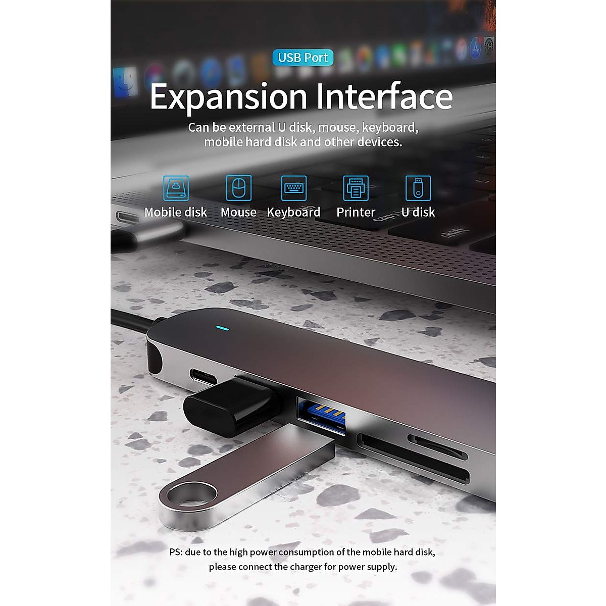 USB C Hub, 6 in 1 USB C Docking Station with 4K HDMI, 1 USB 3.0/1 USB 2.0, PD, SD/TF Card Reader, Type-C Data Transfer., space grey