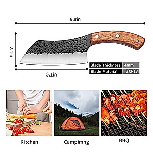 LYUSan Butcher knife Hand Forged Meat Cleaver Knife High Carbon Steel Chef Knife Fishing Filet Knife for Kitchen,Survival,Camping,BBQ
