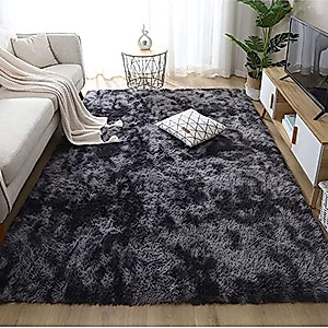 URBEST Area Rugs Super Soft Rustic Plush Fuzzy Shag Tie-Dye Rug for Living Room Kids Bedroom Pet Friendly Dark Grey 3x5.3 Feet