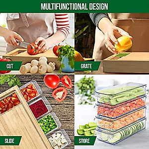 YANs Bamboo Cutting Board with Containers for Easy Meal Prep - Full Chopping Board Set with Extra Large Storage - Durable Wood Cutting Board Organizer incl Juice Groove to Keep Your Kitchen Tidy - Set
