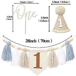 1st Birthday Highchair Banner Decorations For First Boys Khaki Cone Hat With One Cake Topper Photo Backdrop