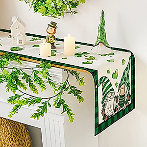 Artoid Mode Buffalo Plaid Gnomes Green Heart Shamrock St. Patrick's Day Table Runner, Seasonal Spring Holiday Kitchen Dining Table Decoration for Indoor Outdoor Home Party Decor 13 x 72 Inch