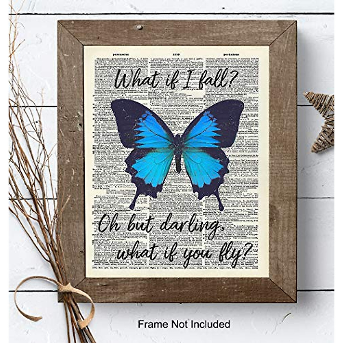 Inspirational Wall Art - Home Decor, Room Decorations for Bedroom, Office, Living Room - Unique Cute Boho Gift for Women, Girls, Teens - Blue Butterfly – 8x10 Self Confidence Picture Poster Sign