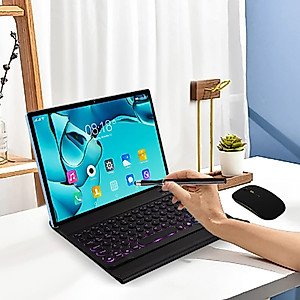 Pssopp Tablet PC, Gaming Tablet 8800mAh 3 Card Slots with Keyboard and Mouse for School (Blue)