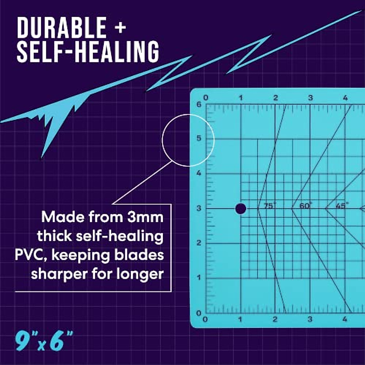 Zoid 9" x 6" Self-Healing Cutting Mat, PVC Grid Mat, Crafting and Sewing Mat for Multiple Projects, Arts and Crafts, Silhouette Cutting, Cyan/Purple BP