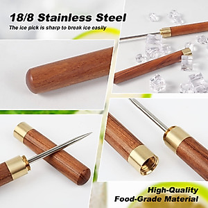 Ice Pick with Cover - 2 Pack Stainless Steel Ice Picks for Breaking Ice, Non-slip Wooden Handle Ice Pick Tool Easy to Grip, Ice Picks for Kitchen