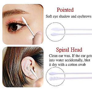 Cotton Swabs 800 Pieces, Double Precision Tips with Paper Stick, 4 Packs of 200 Pieces (Pointed+Spiral Head)
