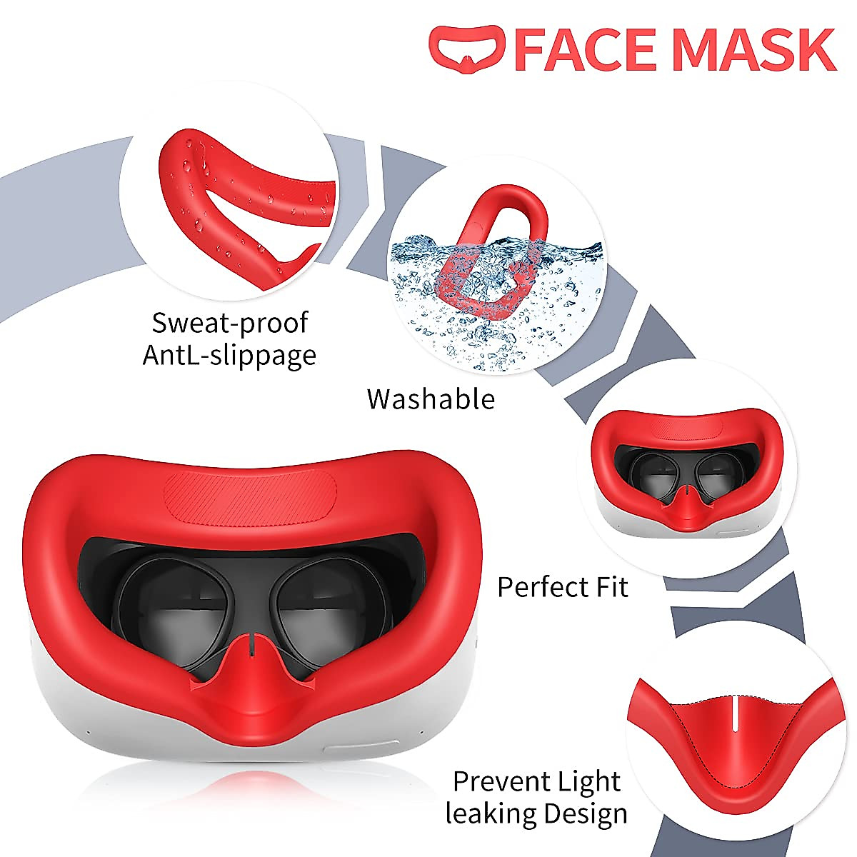 Touch Controller Grip Cover Compatible with Oculus Quest 2, 4 in 1 Silicone Accessories Kit - Handle Sleeve/Shell Protector Cover/Face Silicone Cover/Protective Lens Cover for Quest 2 Headset (Red)