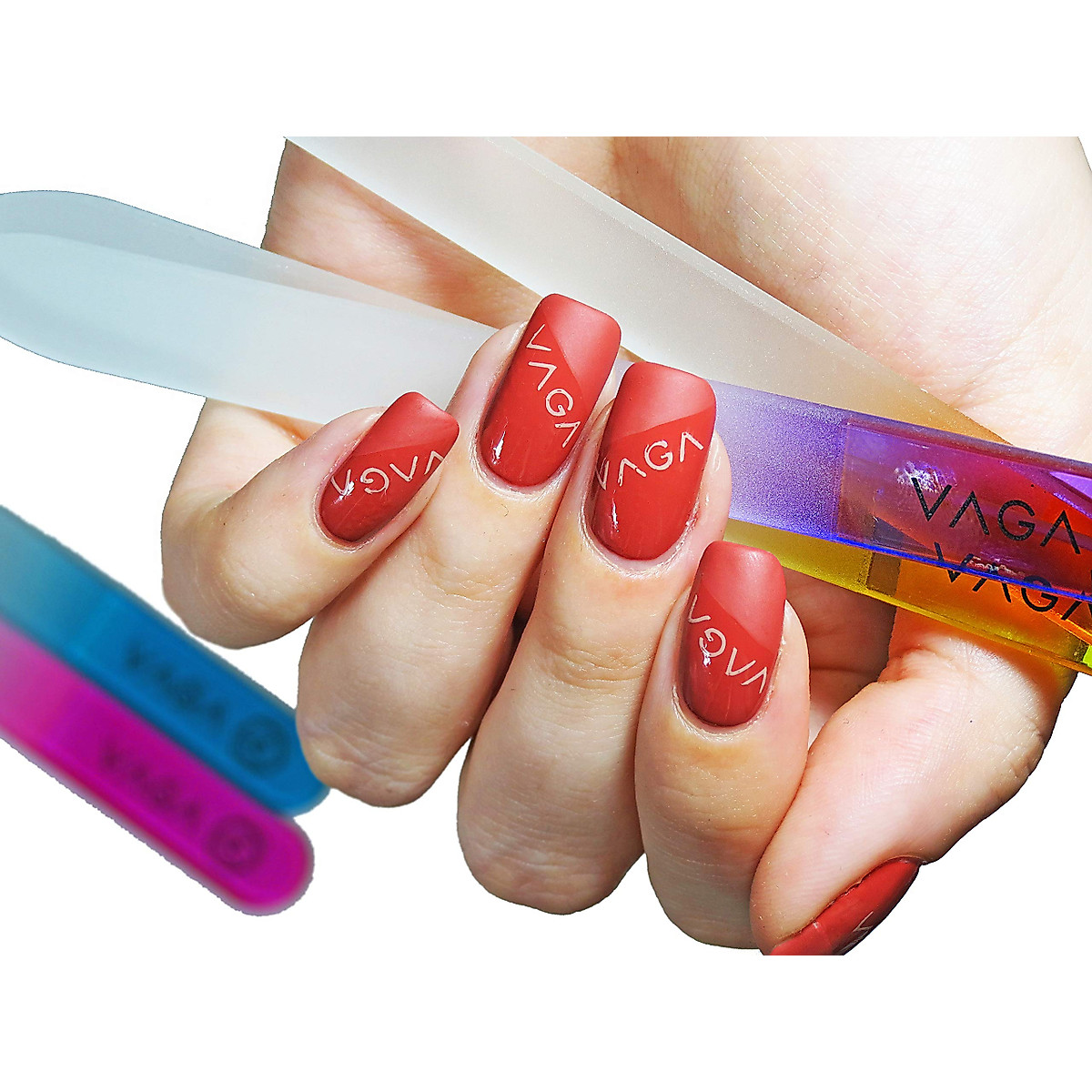 VAGA Glass Nail File with Case 4 Glass Nail Files For Natural Nails and Acrylic Nail filer, Nail Care Set of Crystal Files in Cheeky Colors, Fingernail File for Manicure, Nails Strengthener hardener