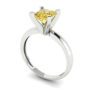 Clara Pucci 1.0 ct Princess Cut Solitaire Canary Yellow Simulated Diamond Bridal Designer Anniversary Engagement Ring Real 14k White Gold