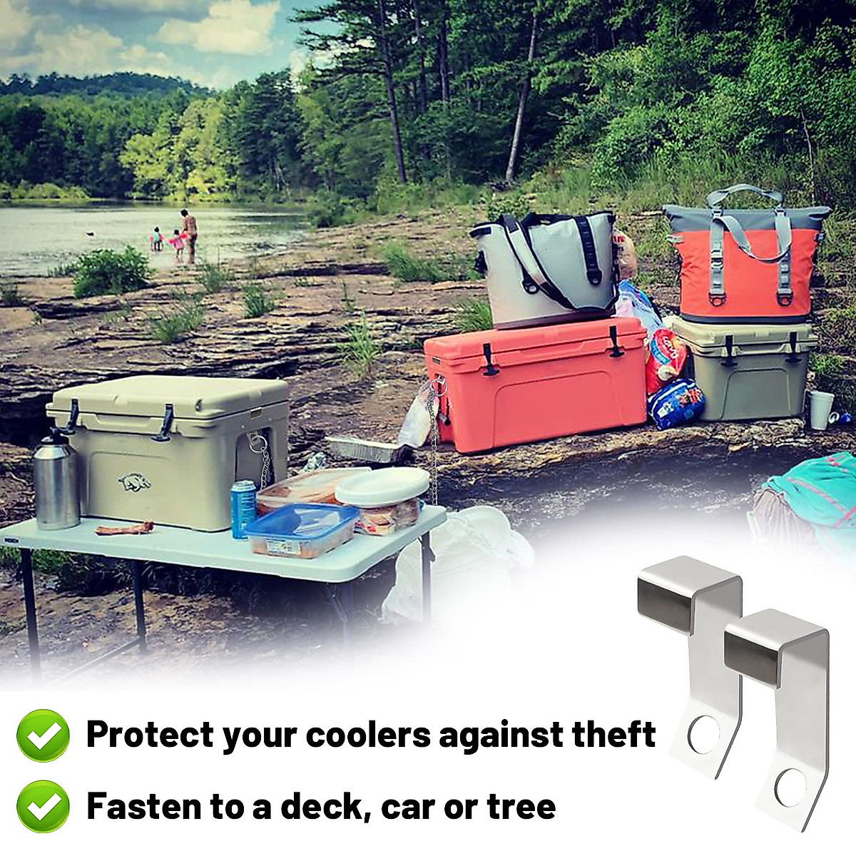 Omoojee Cooler Lock Bracket, 2 Pack, Compatible with Yeti/RTIC Coolers, Tie Down Kit Made of Premium Stainless Steel