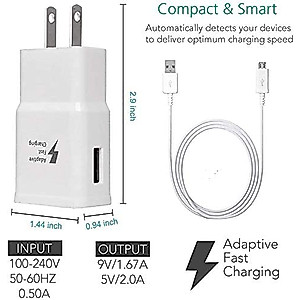 Adaptive Fast Wall Adapter Micro USB Charger for Samsung Galaxy S7 S7 Edge S6 S6 Edge Note 5 Note 4 J2 Prime J7 Prime A5 Bundled with UrbanX Micro USB Cable Cord - 6ft Super Fast Charging Kit - White