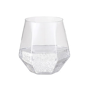 32 Pcs 12 oz Stemless Disposable Wine Cups Plastic Unbreakable Gold Wine Glasses Shatterproof Reusable Whiskey Cocktail Glass For Party