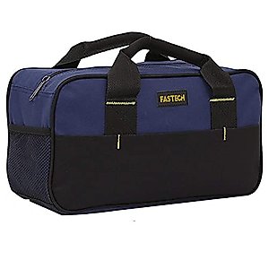FASTECH 14 Inch Small Tool Bag,Wide Mouth Tool Tote Bag,Waterproof Tool Organizer Bag,Electricians Repairman Tools Tote Bag Double Fabric Storage Bag (Blue)