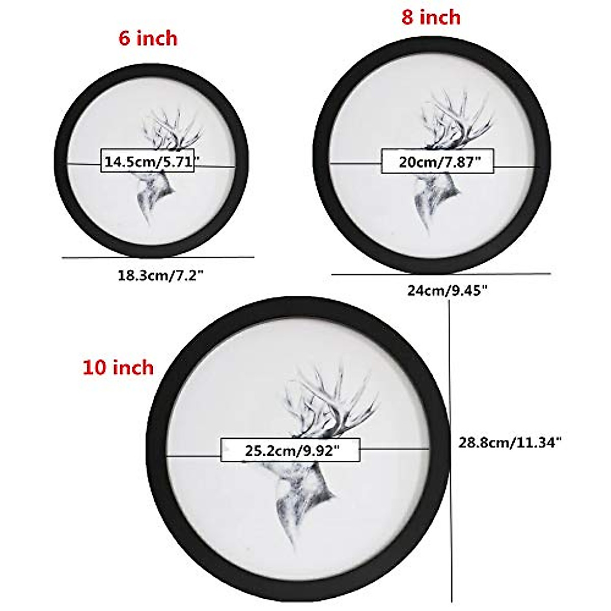 alblinsy Round Photo Frame Wooden Wall Hanging Picture Frames for Home Office Wall Decor (Black, 10 inch)