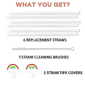 6 Pack Replacement Straws Compatible Stanley 30oz 40oz Tumbler, Plastic Clear Reusable Straws with Cleaning Brush/Straw Tips Cover for Stanley Adventure Travel Tumbler Stanley Cup Accessories (clear)