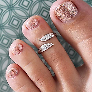 JewelryWeb Solid 925 Sterling Silver Textured Feather Bypass Adjustable Toe Ring (8mmx15mm)